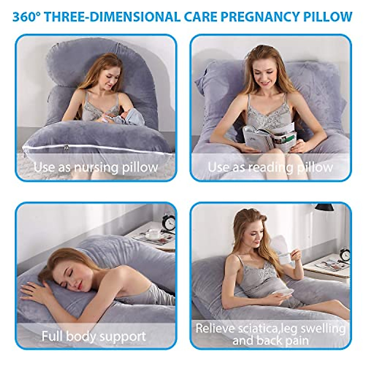 Victostar Pregnancy Pillow,57 inches U Shaped Maternity Pillow with Removable Cover Full Body Pillow Support for Back, Hips, Legs, Belly (Dark Gray)