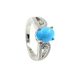 9X7 MM Oval Cut Natural Sleeping Beauty Turquoise Gemstone 925 Sterling Silver December Birthstone Solitaire Unisex Proposal Ring For Wedding Gift (Rhodium Plated Silver, 6)