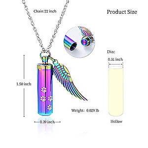 shajwo Cremation Jewelry Paw Print Urn Necklaces for Human Pet Ashes Cylinder Urn Pendant Keepsake Memorial Ash Locket Holder Necklace for Men Women,Rainbow