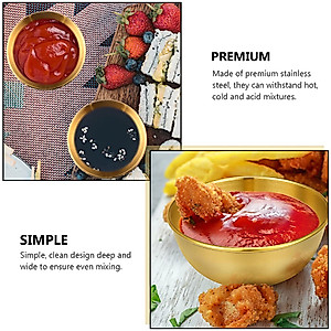 BESTonZON Sauce Dish 8pcs Golden Dipping Bowls, Stainless Steel Dip Soy Sauce Dishes & Bowl, Multipurpose Side Dish for Sauce, Condiments, Sushi, BBQ - Chip and Dip Serving Bowl Set