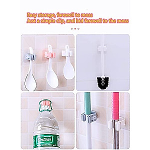 ZRFAMILY 4 Pack No Hole Hanging mop Rack, Bathroom mop Hook, Bathroom Hook, Broom Rack, Card Holder, mop Clip