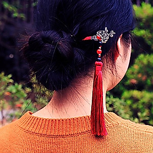 GTHER Chinese Metal Bookmarks with Tassel, Vintage Bookmark Unique Classical Ancient Chinese Hairpin Bookmark with Handmade Silky Tassel for Book Lovers Unique Gift, Plum Blossom