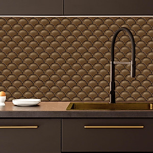 Questech Decor Scallop Decorative Mosaic Tile, Interior Wall Tile, Bathroom Shower Remodel Decorative Kitchen Backsplash, Modern Home Decor, Bronze Finish, Box of 6 Sheets