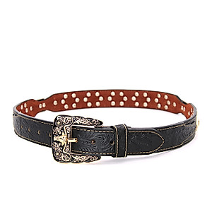 West Star Texas Genuine Leather Belt with Longhorn Buckle Gold and Silver -806A Longhorn BK XL Floral