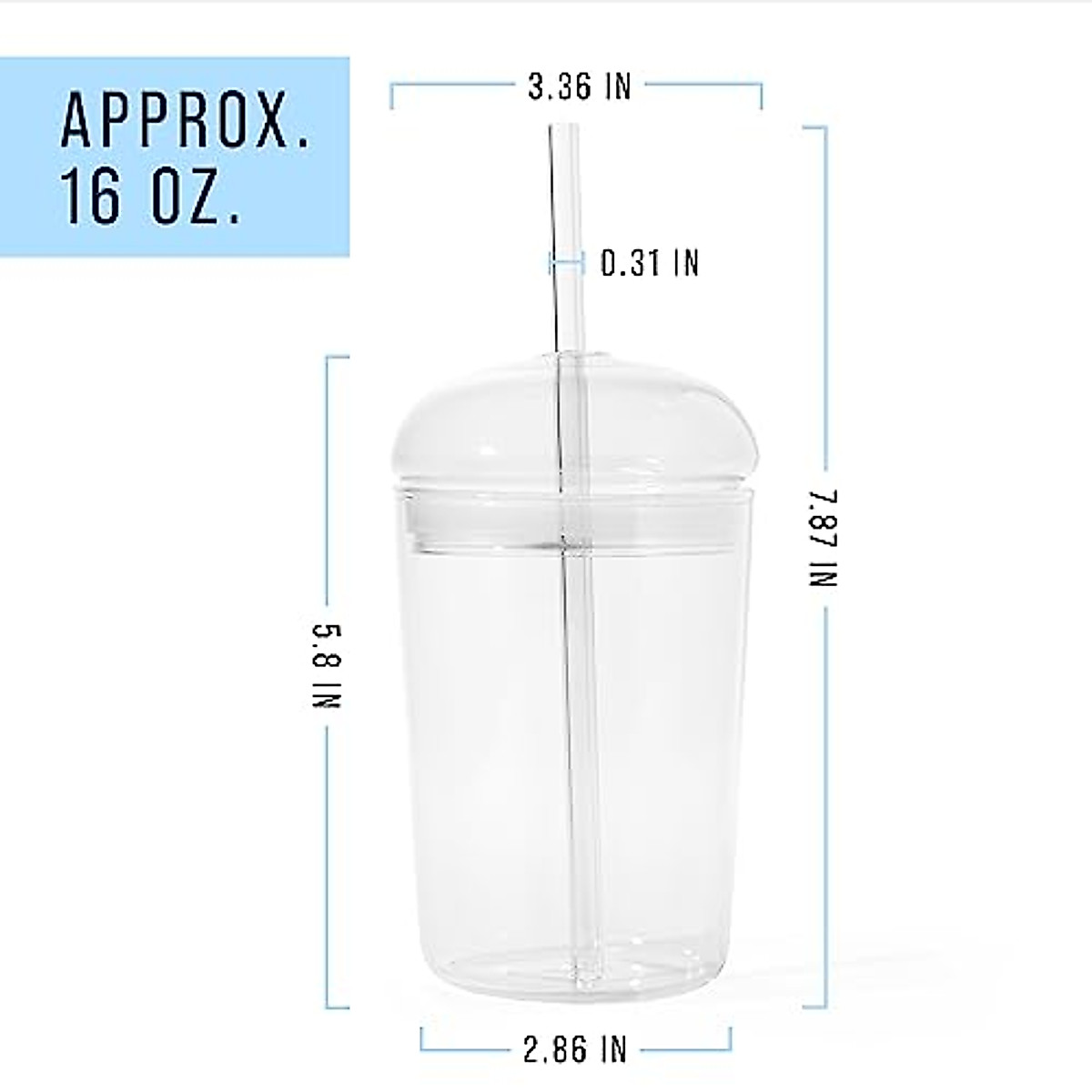 Maplefield Glass Tumbler with Dome Lid for Frappes, Smoothies & Iced Coffee - Dishwasher Safe Glass Tumbler with Straw - Spill-Resistant Iced Coffee Tumbler - Iced Coffee Cup - 16oz [Clear]