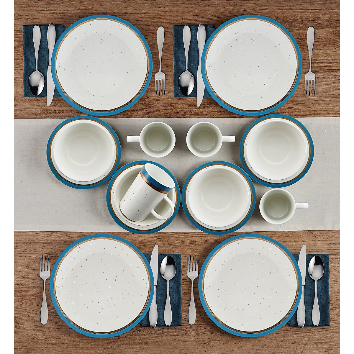 Pfaltzgraff Ezra Speckled 16 Piece Dinnerware Set, Service for 4, Blue Banded