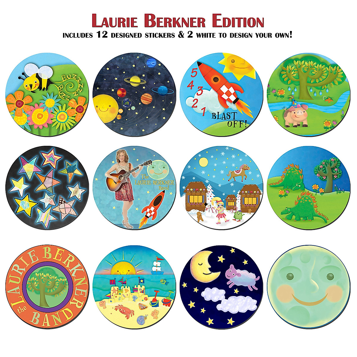 KidSwitch Lightswitch Extension for Toddlers - Laurie Berkner Edition - 3 Count - Includes 12 Themed Art Decals - Multi-Award Winning!