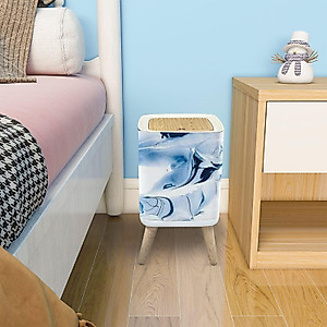 Trash Can with Lid Creative Light Dyed Art Splatters Navy Acrylic Paint Flow Modern Blue Garbage Can Rectangular Waste Bin Press Cover Dog Proof Wastebasket for Kitchen Bathroom Living Room Nursery