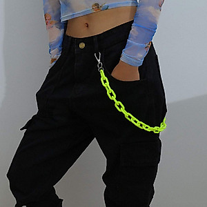 Bounzhi Hip Hop Jeans Pants Chain Punk Goth for Men Acrylic Link Wallet Chain for Women Hipster Chunky Thick Wallet Pocket Keychains Belt Waist Chains body Accessory for Girls(Green)