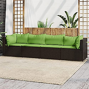 Makastle 4 Piece Outdoor Patio Sofa Patio Furniture Set Rattan Sectional Sofa PE Wicker Patio Conversation Set Outdoor Couch Outdoor Sofa for Garden Backyard Lawn, Brown