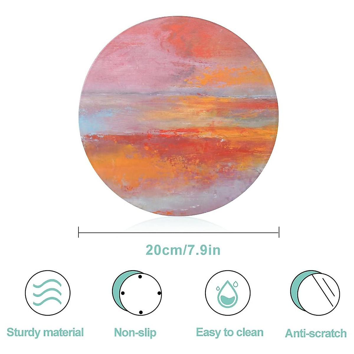 Bagea-Ka Hot Abstract Orange Blue Sunset Beach Scene Pattern Tempered Glass Cutting Board 8" Round Kitchen Decorative Chopping Board Small