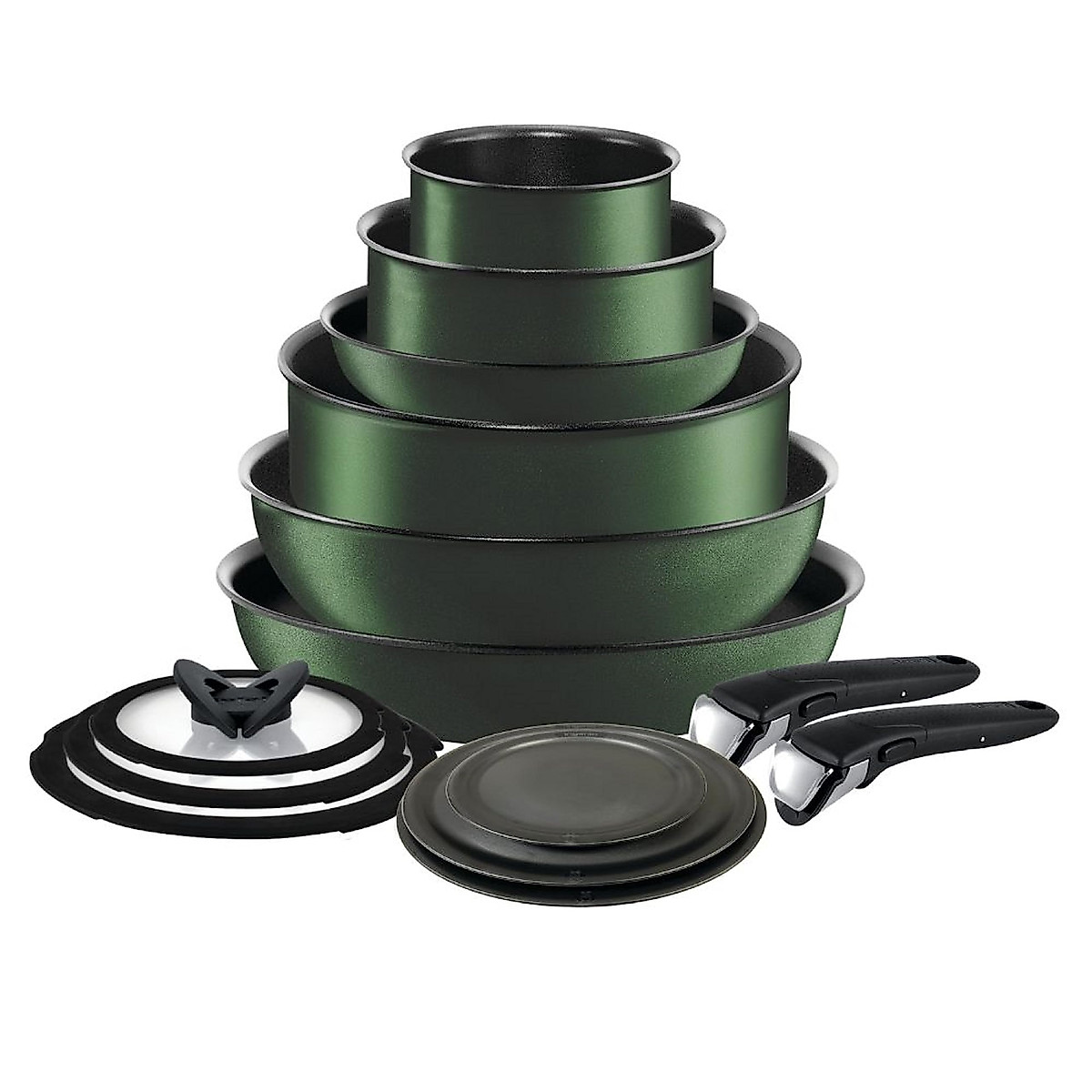T-fal Ingenio Nonstick Cookware Set 14 Piece Induction Stackable, Detachable Handle, Removable Handle, RV Cookware, Cookware, Pots and Pans, Oven, Broil, Dishwasher Safe, Forest Green