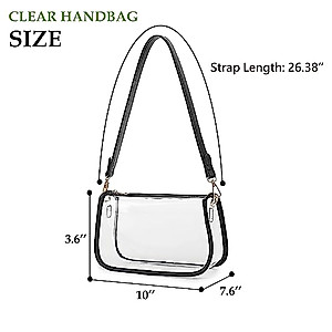 LOXOMU Clear Purses for Women Stadium, Small Clear Concert Purse Clear Bag for Concert Sports Event Travel (Black)