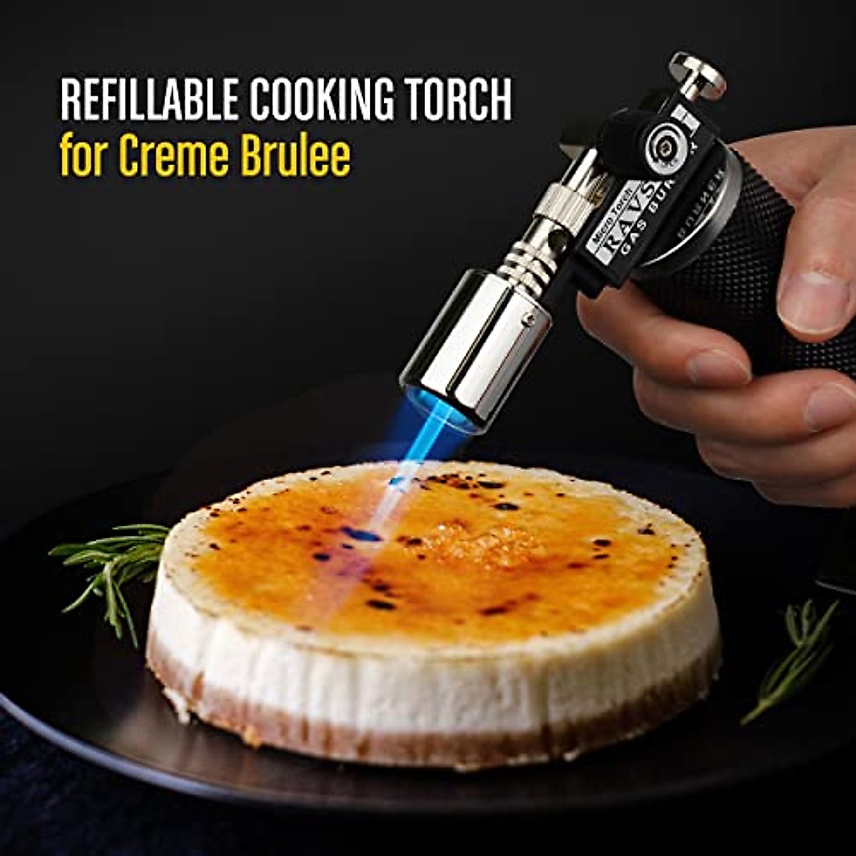 ravs Butane Torch, Refillable Kitchen Torch Lighter with Safety Lock and Adjustable Flame, Creme Brulee Kitchen Food Torch for Baking, Culinary Cooking Torch, Blow Torch - Butane Gas Not Included