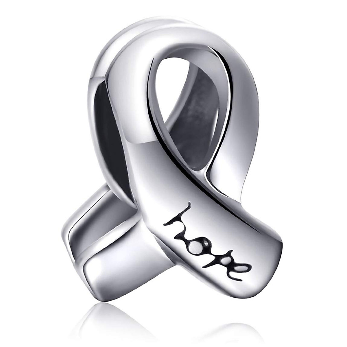 Hope Ribbon Charms Compatible with Pandora Women Bracelet, Antique 925 Sterling Silver Breast Cancer Awareness Beads, Love Gifts for Mothers Day/Christmas/Valentines Day