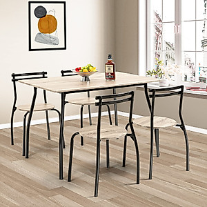 REHOOPEX Dining Table Set for 4, 5-Piece Kitchen Table and Chairs for 4, Metal Frame with Wood Top, Modern Small Dining Table Set Ideal for Dining Room, Small Space, Apartment (Black+Wood)