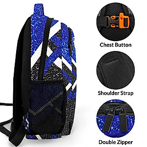 XOZOTY Bling Print Blue Cheerleader Cheer Backpack Personalized with Name for Men Women Shoulder Bag Laptop Bag Bookbag