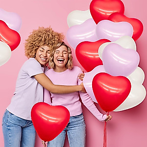 60-Piece 12-Inch Red, White, Pink Heart-Shaped Latex Balloons Set - Romantic Love Heart Balloons Decorations for Valentine's Day, Anniversary, Wedding, Bridal Shower, Propose, Birthday Party Favor