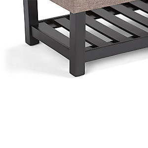 SIMPLIHOME Saxon 43 Inch Wide Transitional Rectangle Storage Ottoman Bench in Fawn Brown Linen Look Fabric, For the Living Room and Bedroom