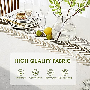 QIANQUHUI Embroidered Tablecloth for Dining Table,Dust Proof Spillproof Soil Resistant Cotton Linen Rectangle Table Cloths (Coffee Wheat, Rectangle/Oblong, 55'x120'', 10-12 Seats)
