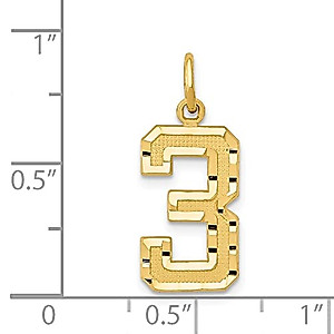 Diamond2Deal 14k Yellow Gold Medium Diamond-Cut Number 3 Charm Fine Jewelry for Women