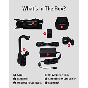 Canon XA60 Professional UHD 4K Camcorder with LCD Touchscreen and 20x Optical Zoom Lens (Black)