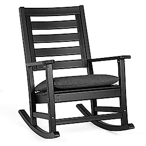 Patio Rocking Chair Outdoor, All Weather Resistant Comfort Rocker Chair, Poly Lumber Porch Rocker, 350Lbs Support Rocking Chairs for Indoor and Outdoor, Garden Lawn Yard Porch Fire Pit, Rocking Chair