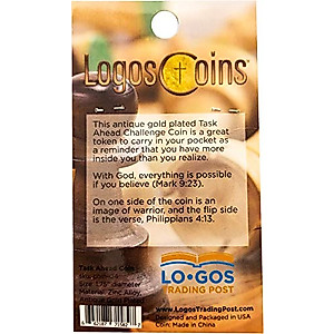 The Task Ahead Coin, I Can Do All Things, Challenge Coins, Antique Gold-Color Plated, Featuring a Kneeling Knight Templar and Philippians 4:15