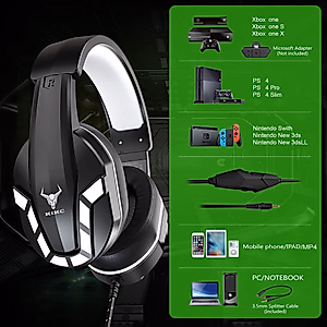 Kikc PS4 Gaming Headset with Mic for Xbox One, PS5, PC, Mobile Phone and Notebook, Controllable Volume Gaming Headphones with Soft Earmuffs, Headphones for Kid - White