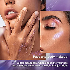 Body Glitter Gel, Quick-Drying & Self-Adhesive Face Glitter, Rave, Concert Glitter Makeup, Holographic Eye,Lip,Hair Glitter, Sparkle Accessories, Cosmetic Grade Sequins(#02 Stardust Pink）