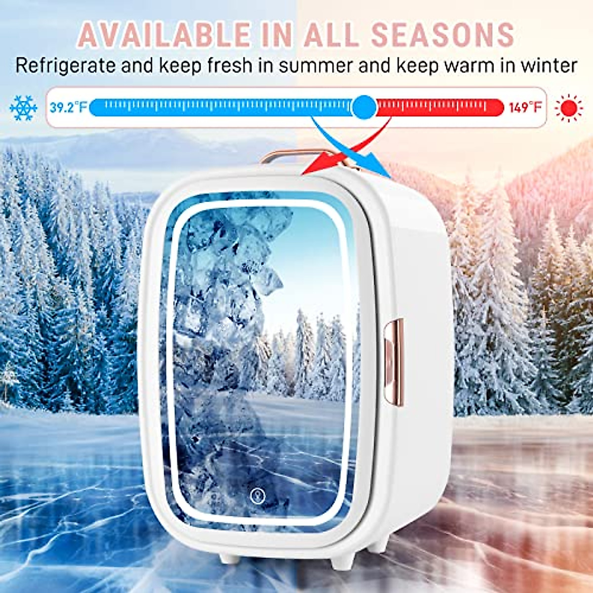 BUXFMHT 20L Mini Fridge, Skincare Fridge, Makeup Fridge with LED Mirror, AC/DC Portable Thermoelectric Cooler and WarmerSmall Fridge, Eco & Quiet Mini Refrigerator for Bedroom, Comestic Storage