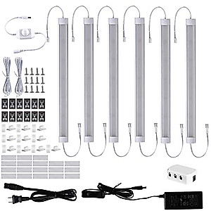 LED Under Counter Light Fixtures, 6pcs Hardwired Dimmable Cabinet Strip Lights Kit, 12 in 24V Plug in Linkable Cabinet Lights for Kitchen, Closet, Showcase, Bar, Shelf Lighting(Day White,6000K)