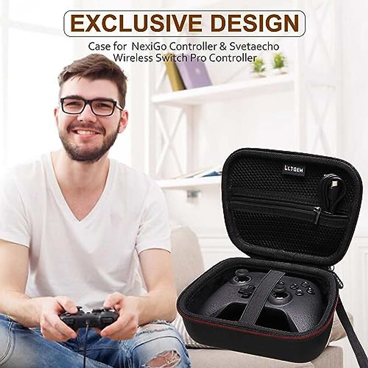 LTGEM Hard Case for Svetaecho Wireless Switch Pro & NexiGo & Nintendo Switch Pro & Xbox Series S / X Controller - Travel Protective Carrying Storage Bag(Black+Black)