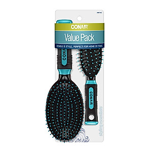 Conair Professional Full and Mid Size Nylon Cushion Brush Set, Colors may vary