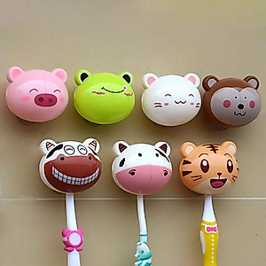 ST4U 5pcs Cute Cartoon Toothbrush Holder Head Toothbrush Grip Kids Animal Shaped Toothbrush Cover Manual Toothbrushes Sets Cartoon Suckerï¼ˆrandom Style