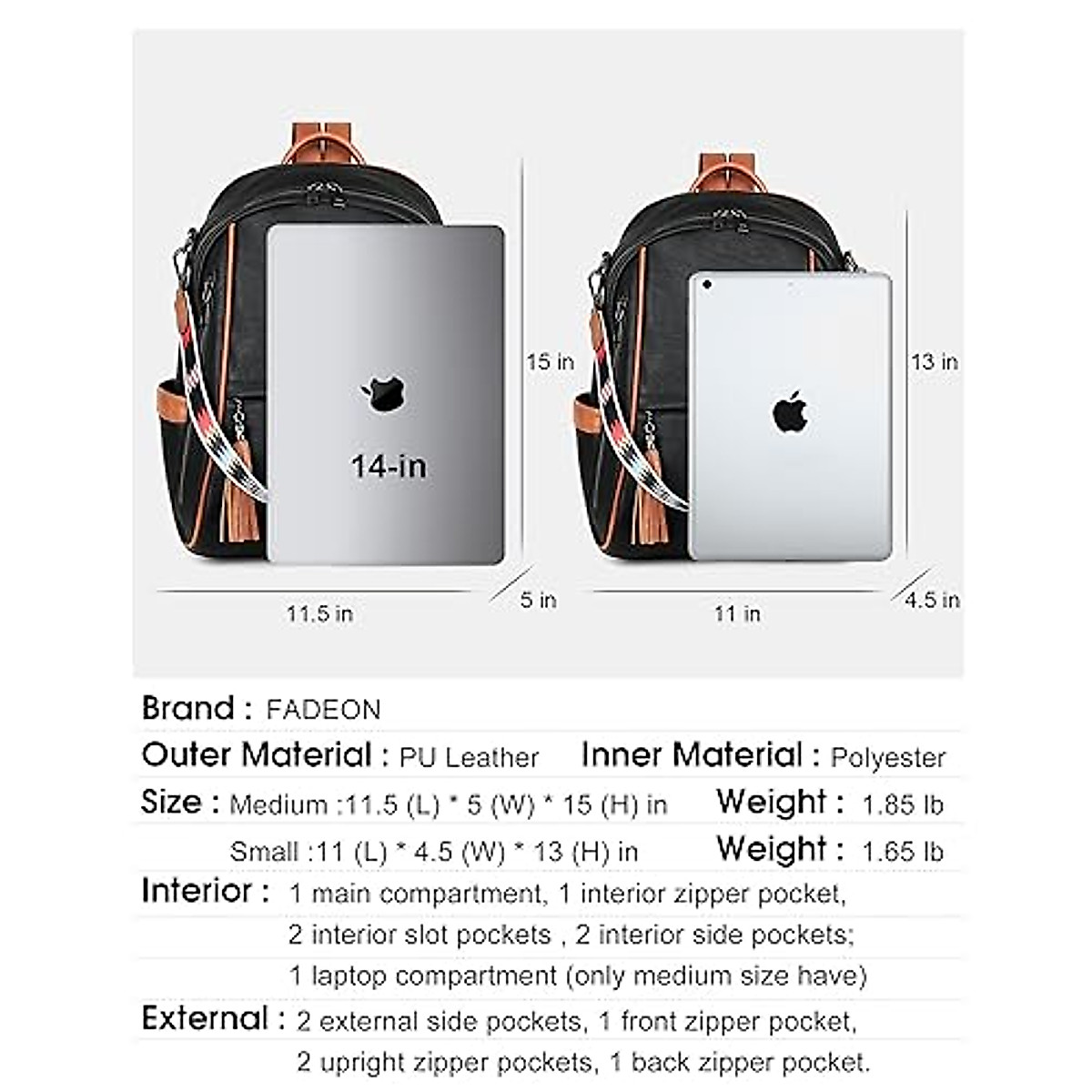 FADEON Leather Laptop Backpack Purse for Women Laptop Backpacks, Designer Mutiple Pockets Ladies Shoulder Bags Black