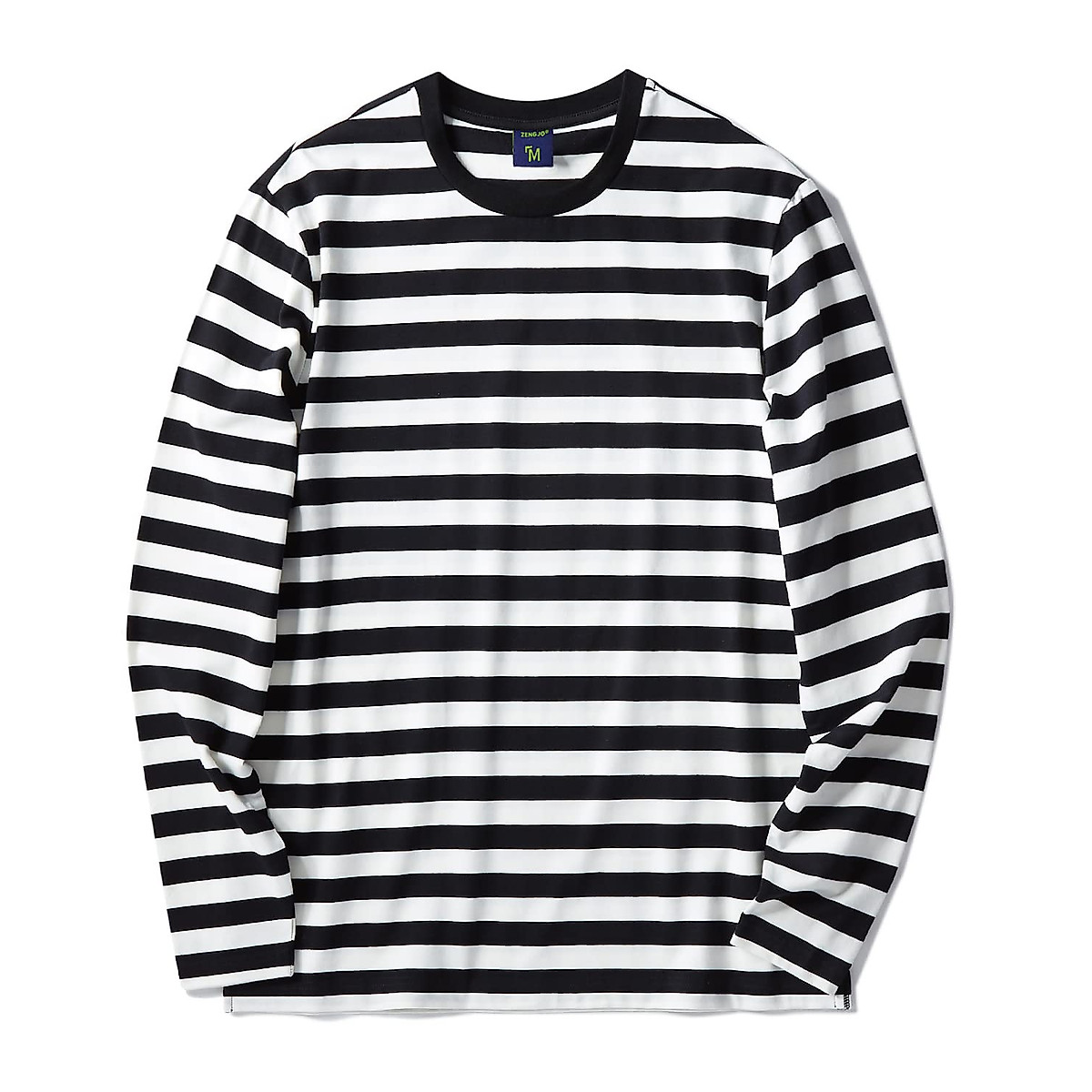 Zengjo Black and White Striped Shirt Men(L,Black&White Wide)