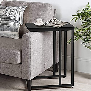 VECELO C Shaped End Side Table for Sofa Couch and Bed Snack TV Tray for Living Room Bedroom, Set of 2, Black Set of 2