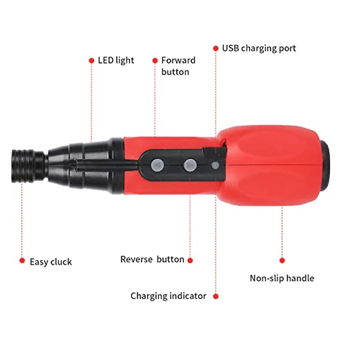 BLUEHADA 16Pcs Cordless Screwdriver Accessories Kit - 3.6V Li-ion 800mAh Rechargeable Electric Screwdriver with Magnet Double End Drill Bit, 2 to 10Nm Max Torgue, LED Light, USB Cable, Red