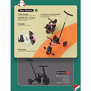 besrey Toddler Bike with Parent Steering Push Handle for 1-3 Years Old Girls and Boys, Foldable Kids Push Trike, Toddler Tricycle with Removable Pedals, Height Adjustable Seat