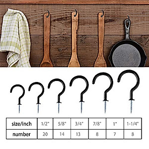 ASTARON 70 Pcs Mutli-Size Vinyl Coated Cup Hooks Metal Screw-in Hooks for Hanging Coffee Cup Plants , Black