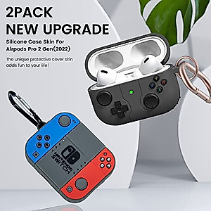 2 Pack for AirPods Pro 2nd Generation Case, Game Console Design Fashion Cool AirPods Pro 2 Case with Keychain for Men Women Soft Silicone Protective Cover Skin for Apple AirPods Pro 2nd Gen 2022