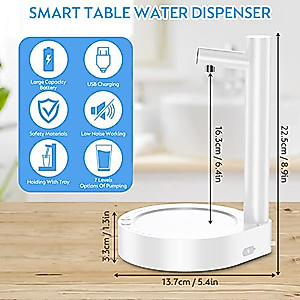 JOSMAX Portable Electric Water Dispenser Pump for 5 Gallon Universal Bottles Jug, USB Charging Automatic Off Switch Intelligent Drinking Desktop Water Dispenser (White)
