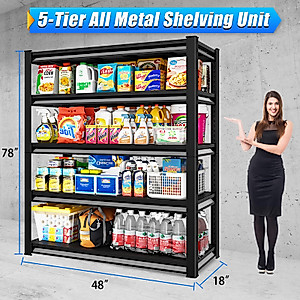 Rufokisa 48" W Garage Shelving Heavy Duty，2800LBS Loads Adjustable Garage Storage Shelves,5-Tier Metal Storage Racks and Shelving Units, Utility Rack Shelves,48”W x 18”D x 78”H,Black
