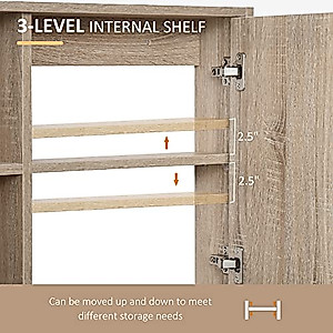 kleankin Wall-Mounted Wooden Bathroom Medicine Cabinet, Storage Cabinet with Mirror Glass Door Adjustable Open Shelf Oak Grain
