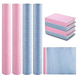 Boocalny 4 Rolls Book Cloth for Book Binding, 40 x 16 in Fabric Surface Paper Backed Book Cover, Weave Book 2 Colors Bookbinding Cloth for Adult DIY Book Scrapbooking, Album Cover （Pink and Blue）