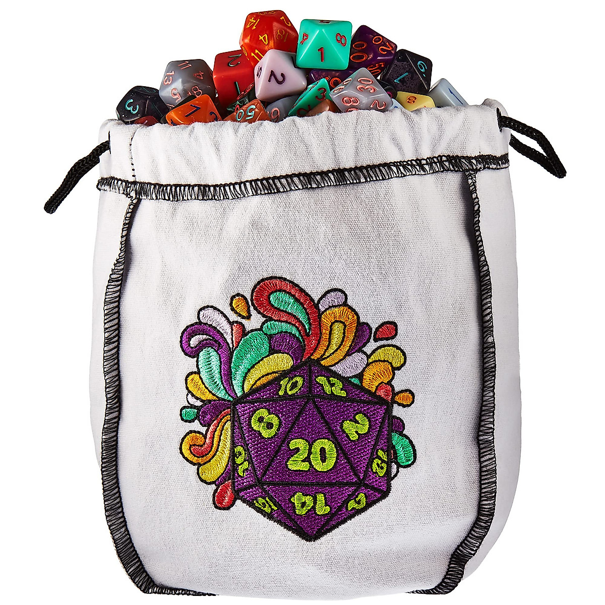 Wiz Dice Bag of Splendor - 140 Polyhedral Dice in 20 Sets - Complete Collection of Series IV Dice in Embroidered Dice Bag - TTRPG Role-Playing Bulk Tabletop RPG Gaming Accessories - D20 D6 D4