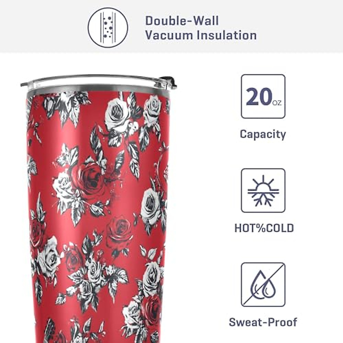 HXshaoye Red guitar rose Stainless Steel cup with straw Leak-proof Lid and Straw mug spill proof leak proof for Water, Iced Tea or Coffee portable insulated coffee tumbler termo para bebidas