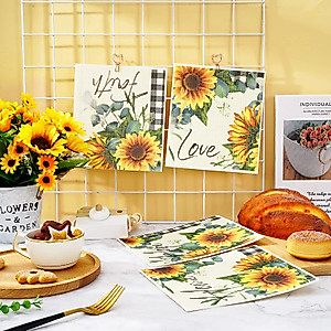 Whaline 4Pcs Sunflower Swedish Dishcloths Sunflower Kitchen Dish Towel Reusable Love Home Cotton Kitchen Towels for Baking Cooking Home Kitchen Bathroom Decor, 6.7 x 7.7Inch