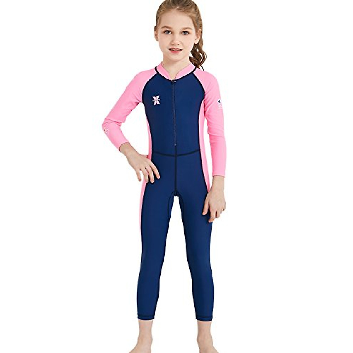 Girls Sun Suit Long Sleeve UV Sun Protection Swimsuit One Piece Stretch Full coverage Wetsuit Swimwear Navy S